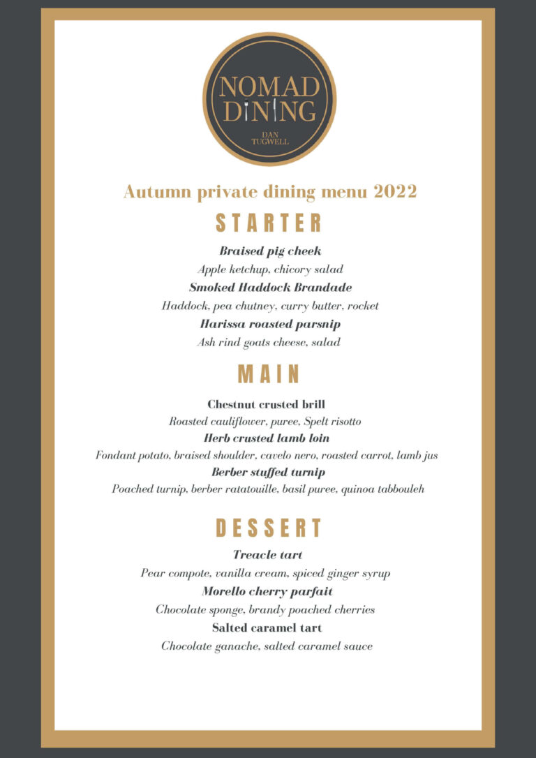 Private Dining & Catering Sample Menu | North Devon